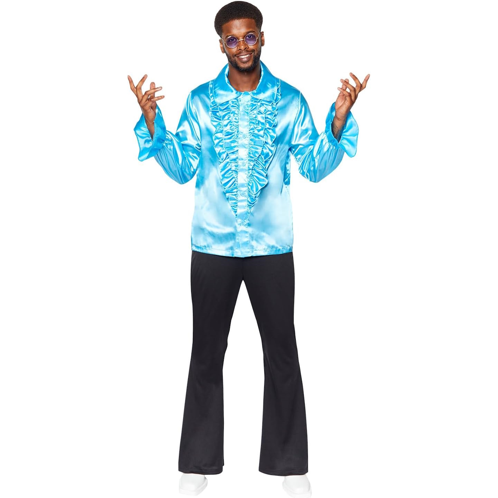 Blue Satin Ruffle Shirt Men's Costume | 1970's | Decades | Costume ...
