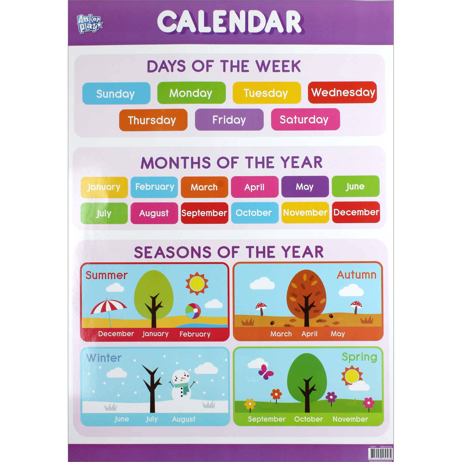 Calendar & Seasons Educational Poster - Fashion For Fun