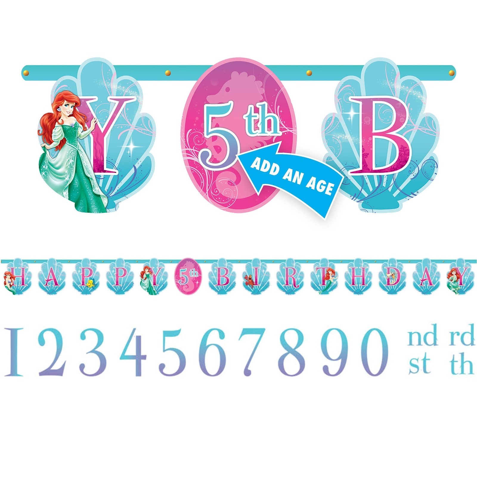Ariel The Little Mermaid Sparkle Jumbo Add an Age Banner Kit - Fashion ...