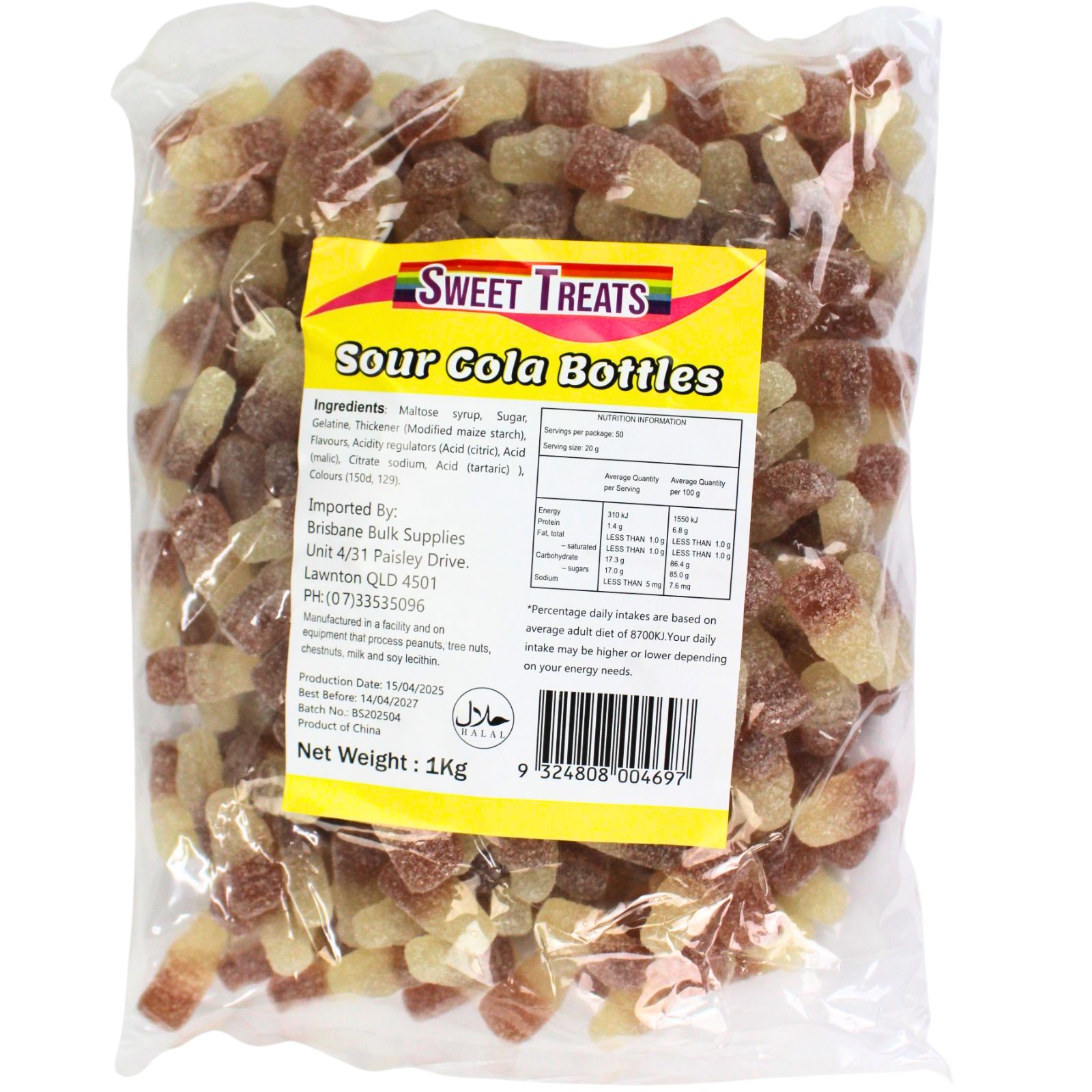 Sweet Treats Sour Cola Bottle Lollies (1kg Bag) - Fashion For Fun